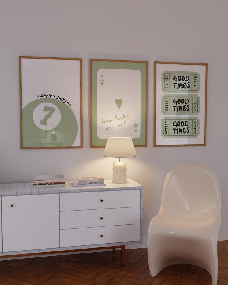Trendy Wall Art Set of 3 Green Posters How Lucky Are We Wall Art Dorm ...