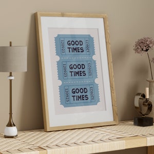 Good Times Ticket Print, Light Blue Wall Art, New Apartment Gift, Retro ...