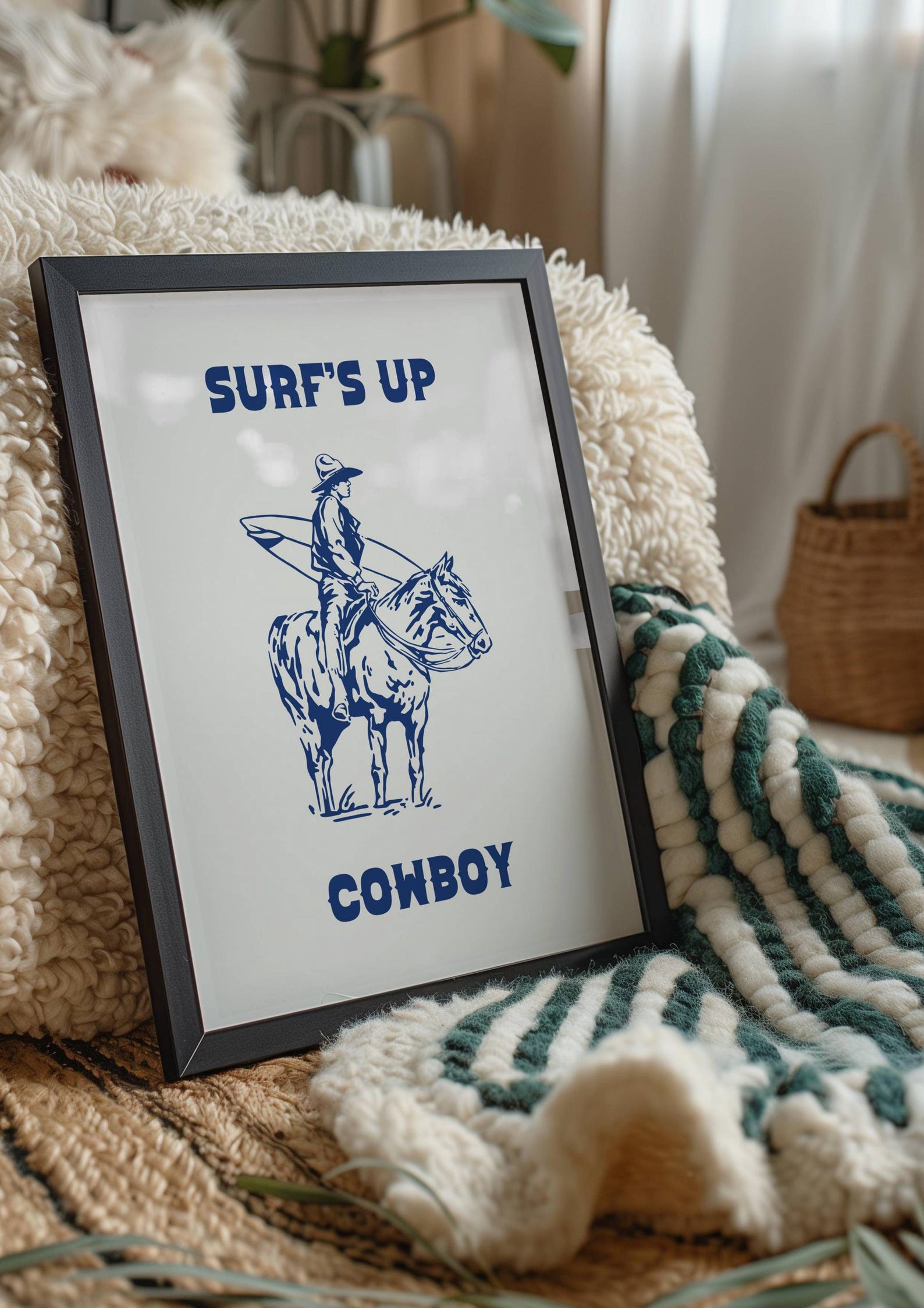 Surf up Cowboy Wall Art Trendy Coastal Print Blue Retro Poster Summer ...
