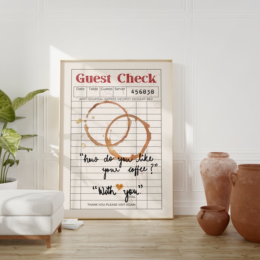 Guest Check Wall Art, Coffee Poster, Aesthetic Kitchen Decor, Retro ...