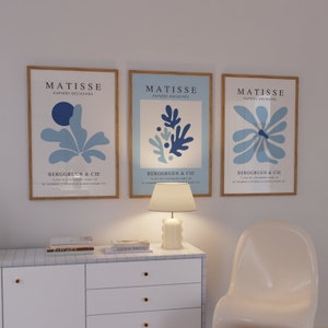 Blue Matisse Print Light Blue Wall Art Retro Abstract Flower Poster ...