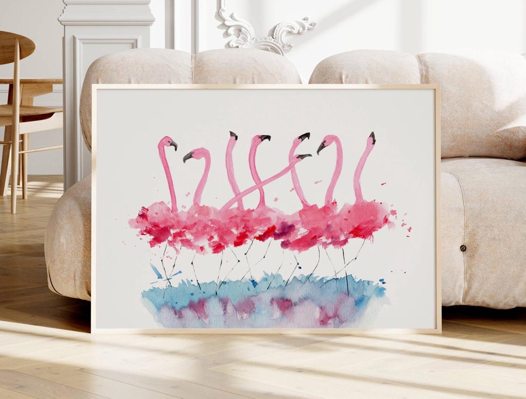 Pink Flamingo Poster Horizontal Wall Art Aesthetic Girly Print Tropical ...