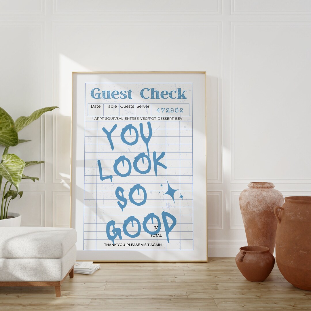 Guest Check Print Blue Aesthetic Poster Y2k Room Decor - Etsy