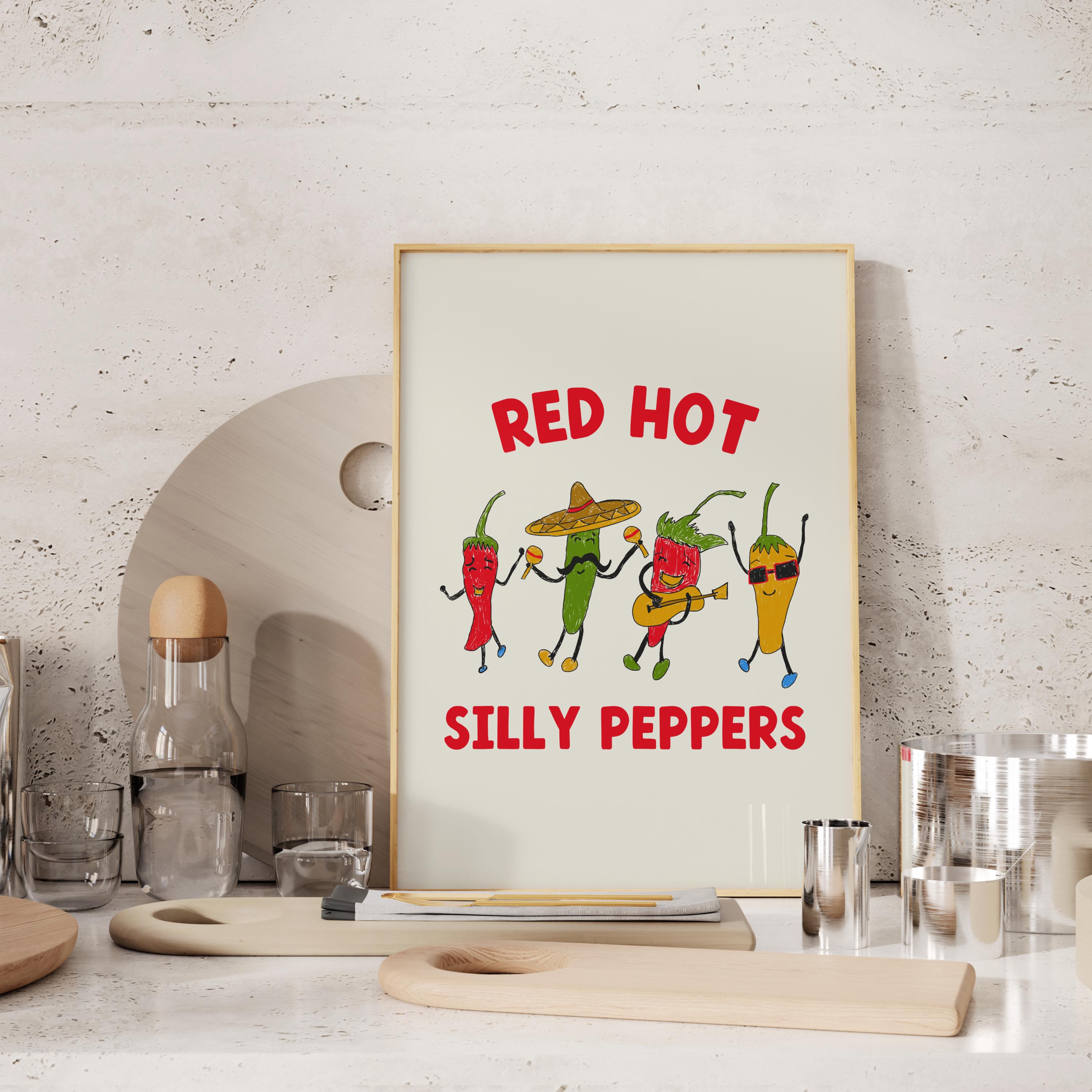Red Hot Silly Peppers Poster Funny Kitchen Wall Art Chili Pepper Poster ...
