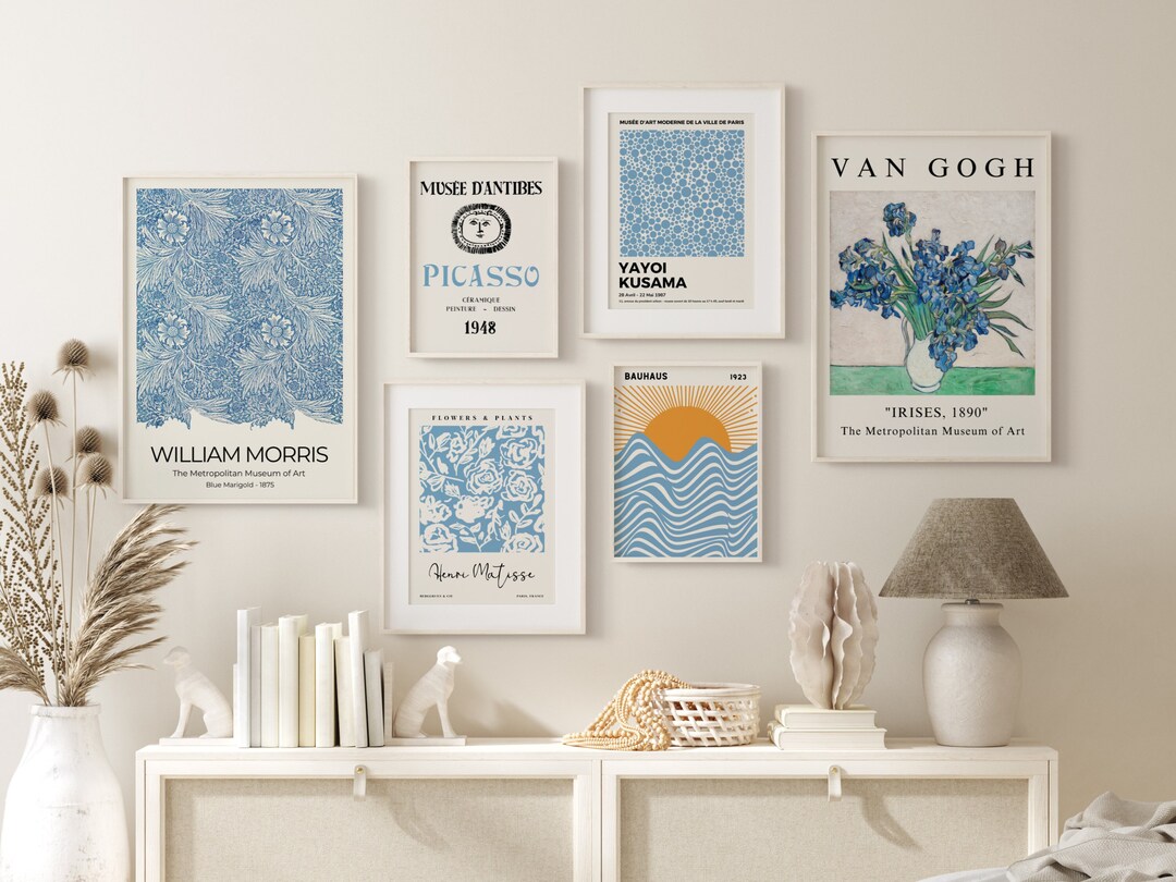 Blue Gallery Wall Set Aesthetic Room Decor Exhibition Posters Light ...