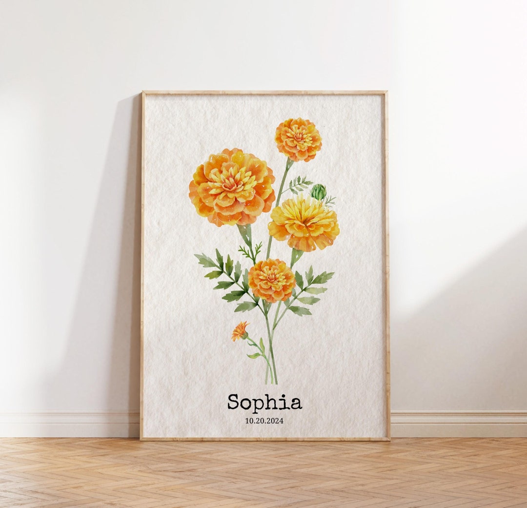 Personalized Birth Month Flower, Custom Botanical Poster, Custom Birth ...
