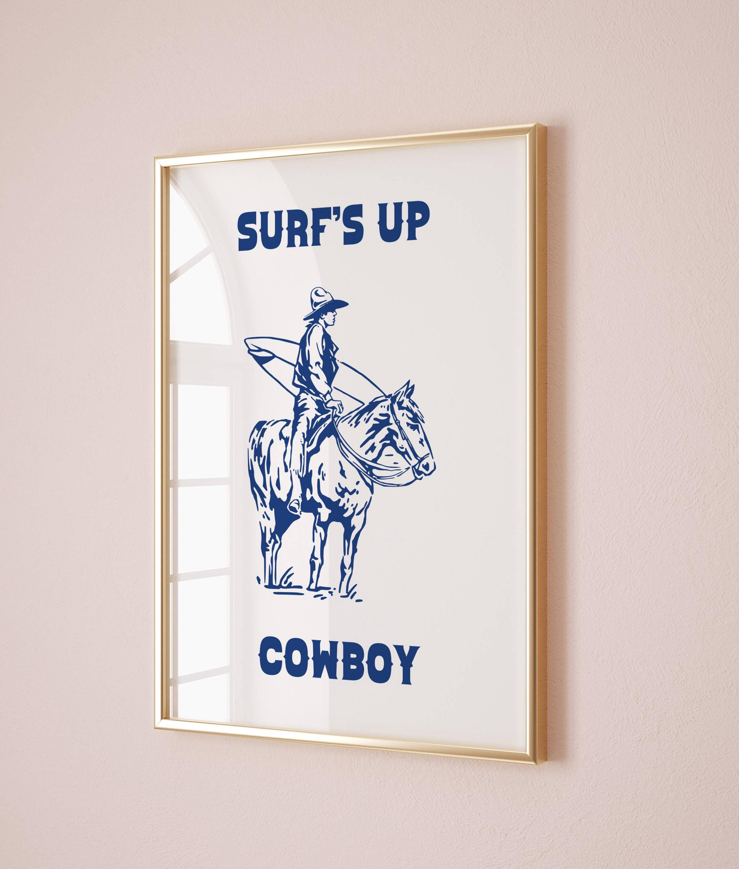 Surf up Cowboy Wall Art Trendy Coastal Print Blue Retro Poster Summer ...
