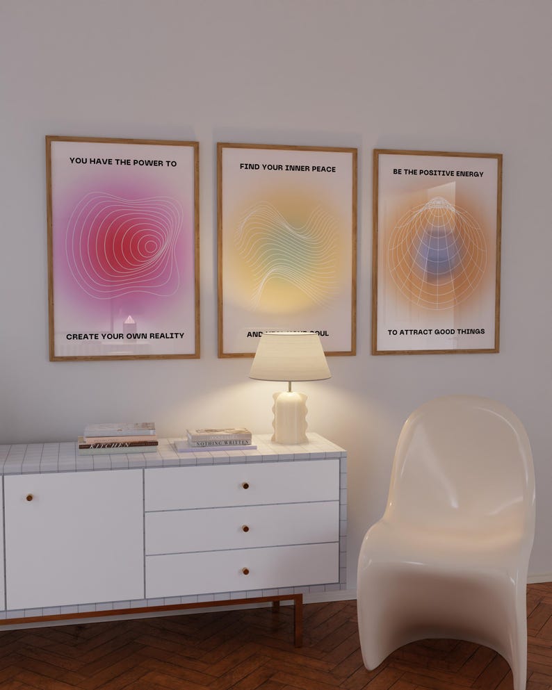 Aura Poster Set of 3 - Retro Colorful Wall Art, Positive Affirmation ...