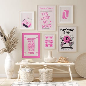 Pink Retro Posters Set of 15 Art Prints Cute Dorm Posters Pink Preppy ...