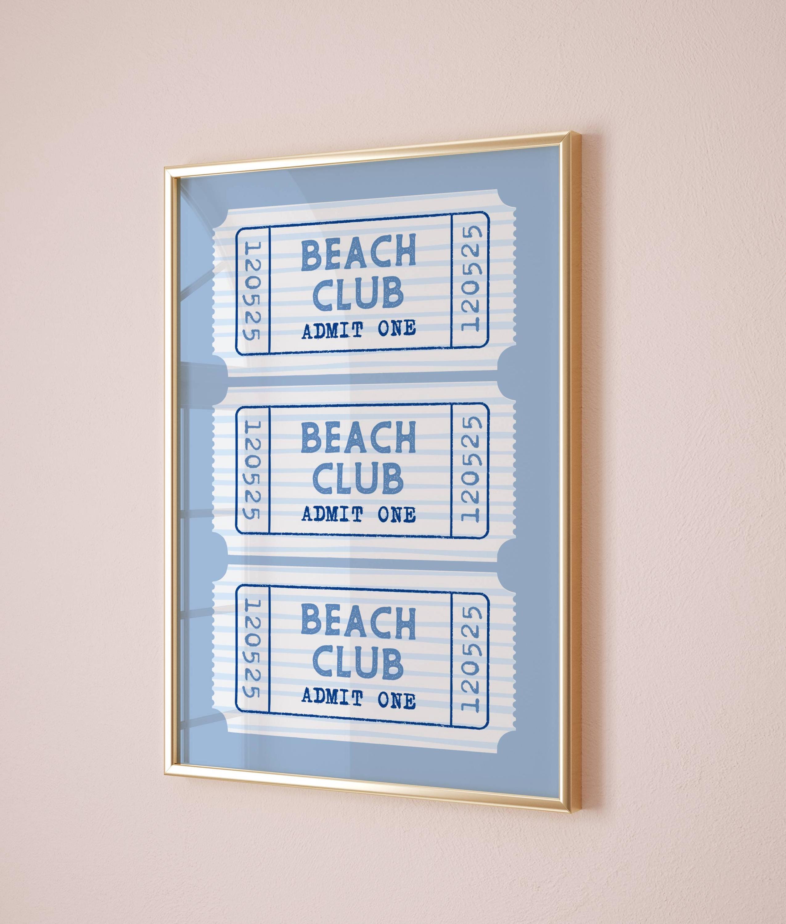 Beach Club Poster Retro Ticket Print Coastal Wall Art Summer Beach ...
