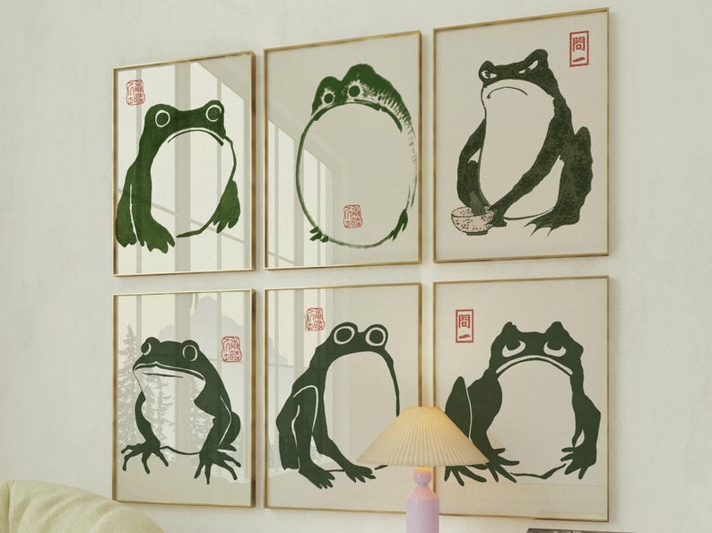 Set of 6 Matsumoto Hoji Frog Prints, Japanese Frog Poster, Vintage Frog ...