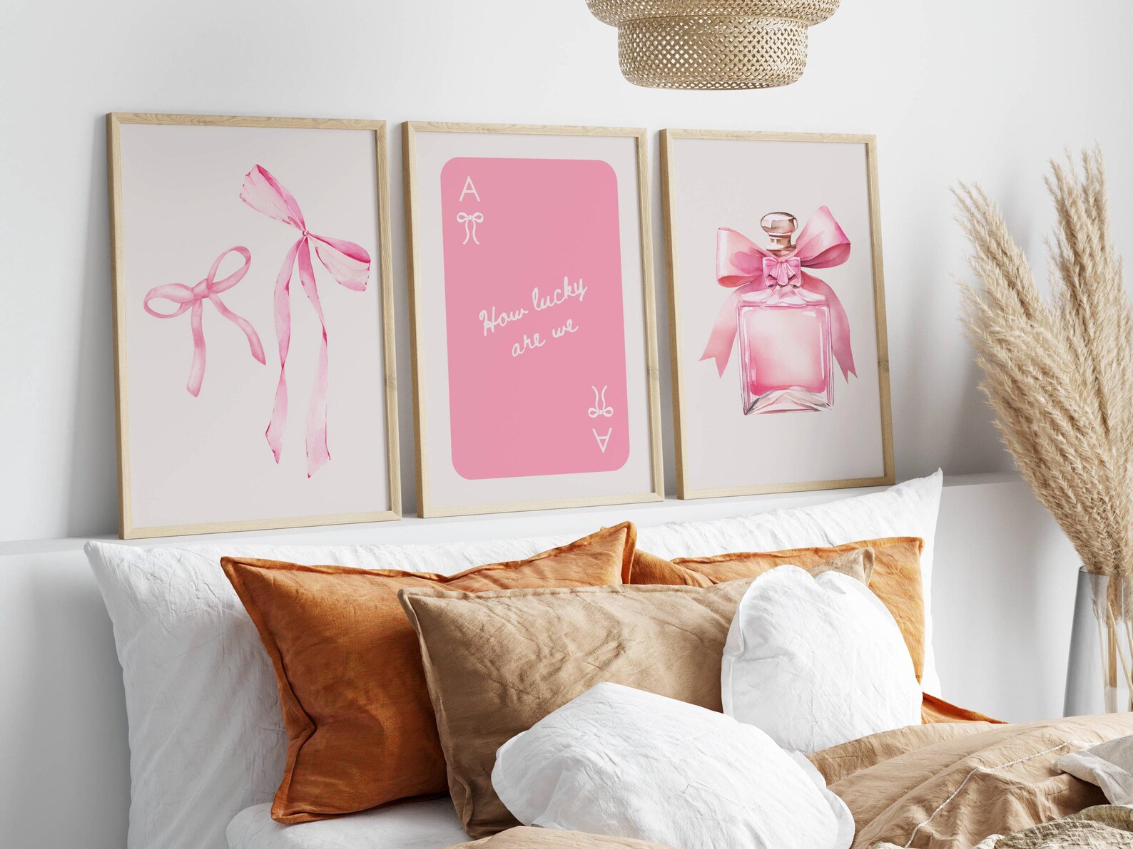 Pink Bows Wall Art Coquette Wall Decor Set of 3 Pink Posters Trendy ...