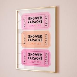 Shower Karaoke Print Bathroom Preppy Art Retro Ticket Poster Pink ...