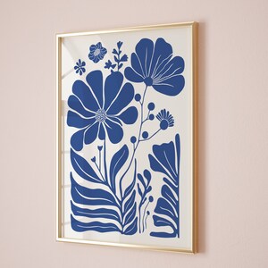 Navy Blue Poster Abstract Floral Wall Art Blue Botanical Prints Retro ...