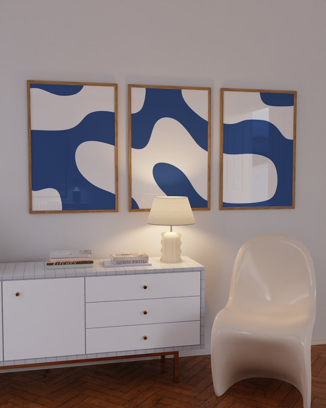 Navy Blue Wall Art Set of 3 Aesthetic Room Decor Blue Abstract Wall Art ...