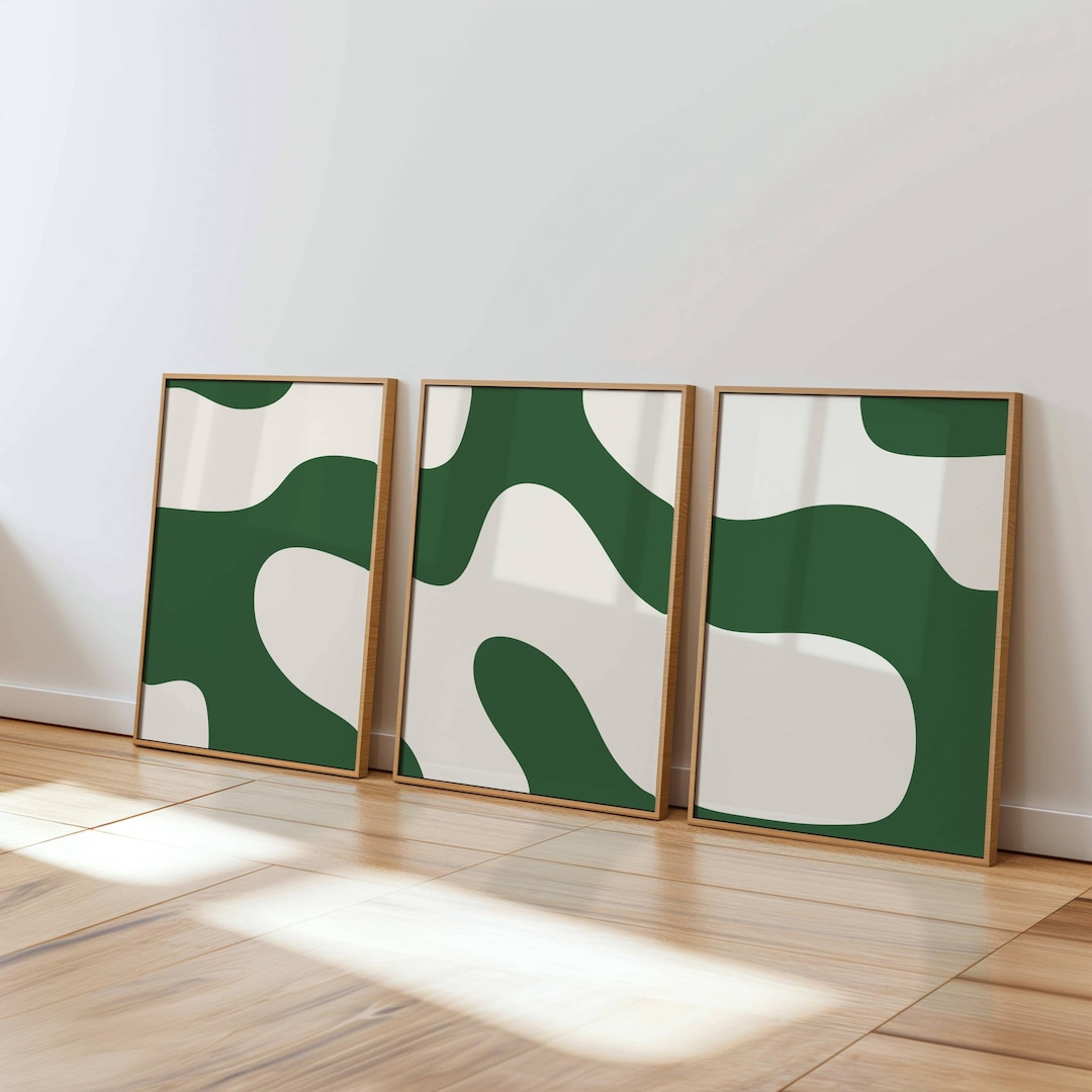 Emerald Green Wall Art, Abstract Posters, 3 Piece Prints, Trendy ...