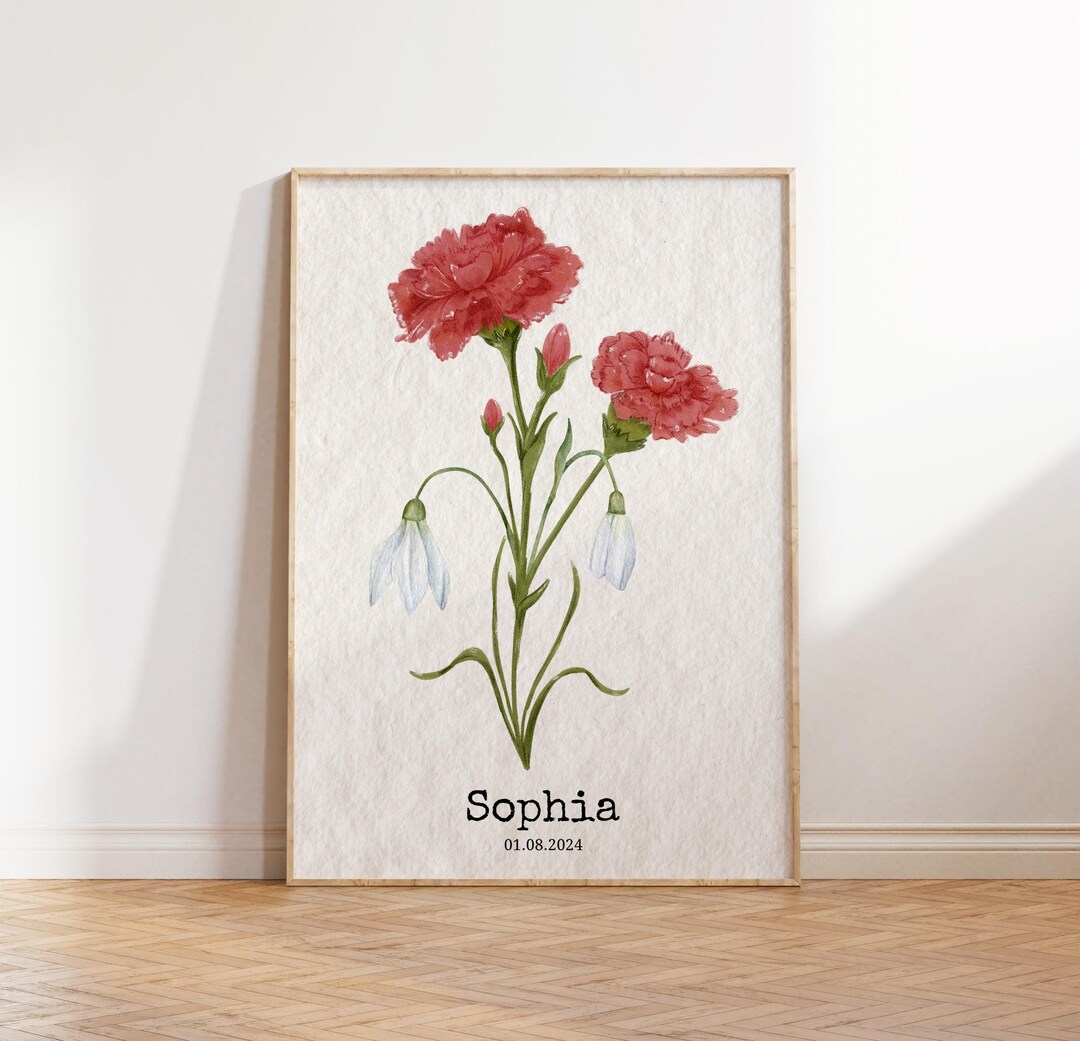 Custom Birth Month Flower With Name Wall Art Print, Personalized Birth ...