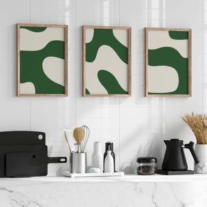 Abstract Green Poster 3 Piece Wall Art Aesthetic Apartment Decor Green ...