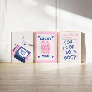 Pink Blue Preppy Wall Art Dorm Room Prints Girly Blue Decor Trendy Wall ...