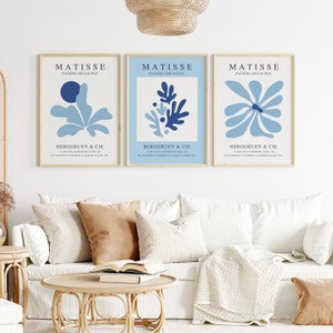 Blue Matisse Print Light Blue Wall Art Retro Abstract Flower Poster ...