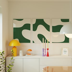 Abstract Green Poster 3 Piece Wall Art Aesthetic Apartment Decor Green ...