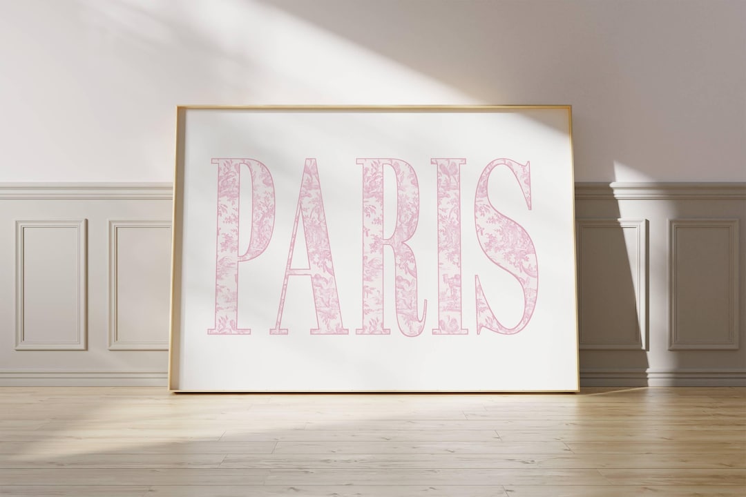 Pink Paris Wall Art Typography Poster Pink Apartment Decor Paris City ...