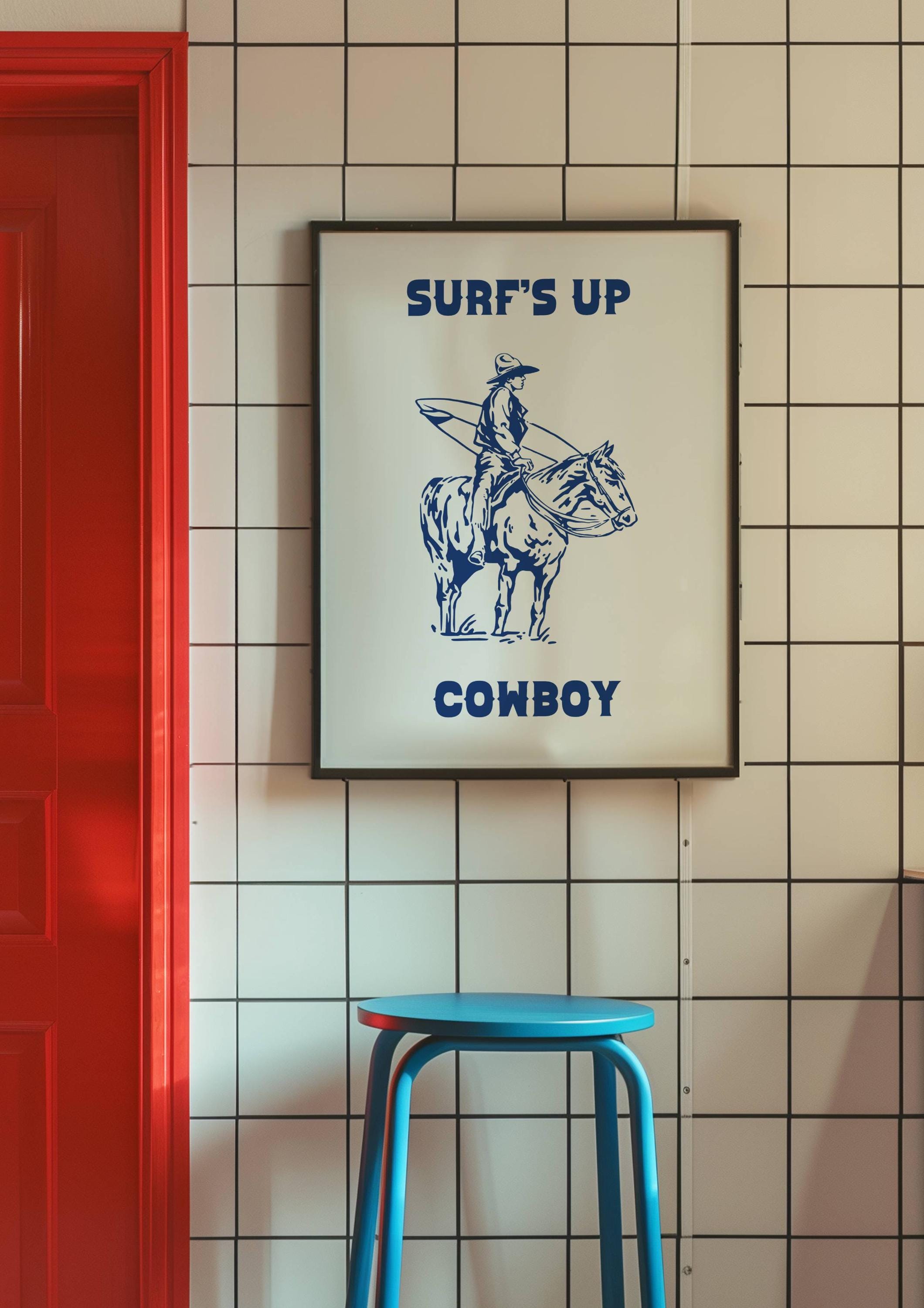 Surf up Cowboy Wall Art Trendy Coastal Print Blue Retro Poster Summer ...