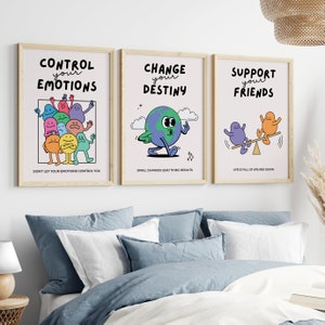 Retro Character Print Emotions Poster Motivational Wall Art Mental ...