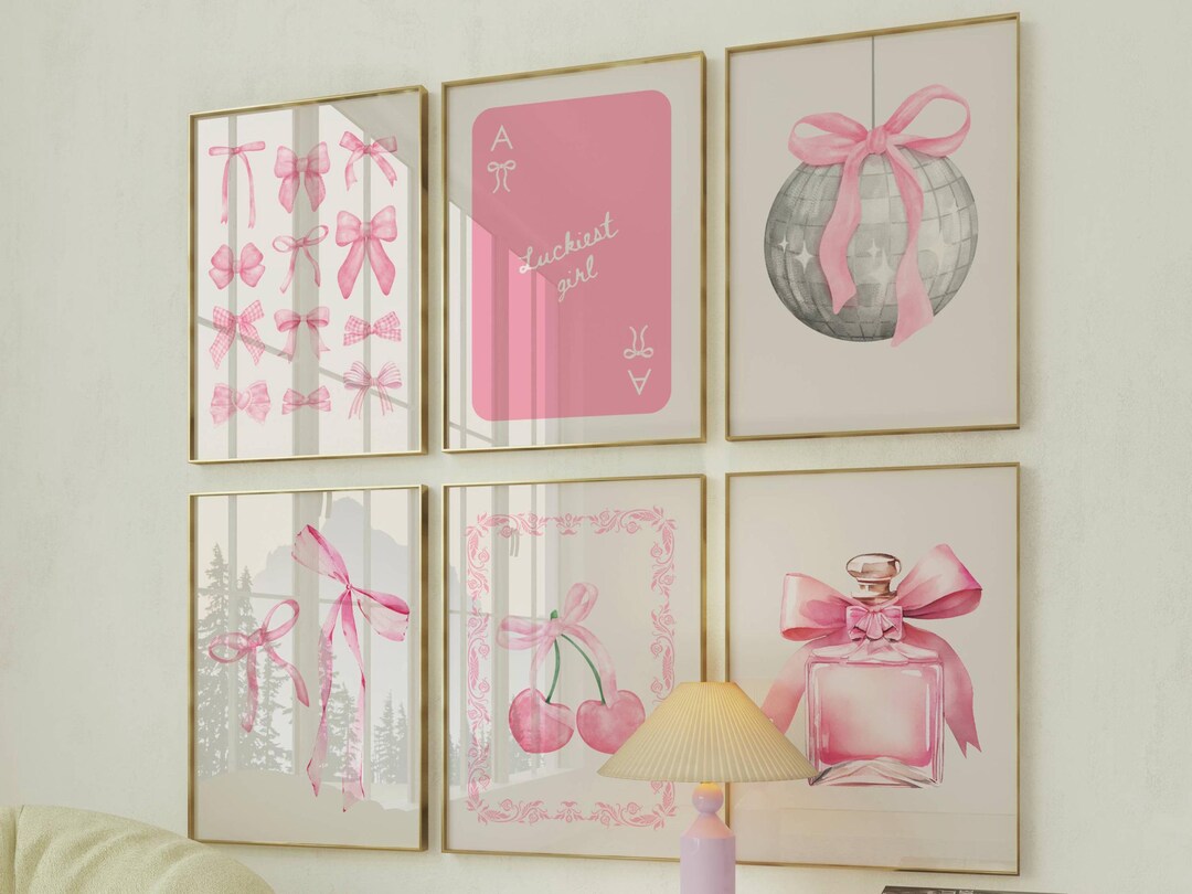 Trendy Pink Bows Wall Art Set Coquette Poster Pink Dorm Prints College ...