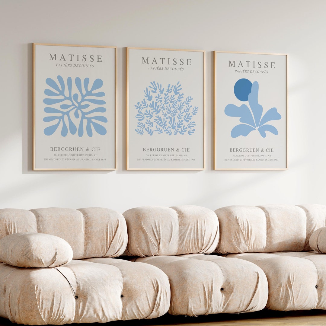 Matisse Print Blue Gallery Wall Art Set of 3 Floral Prints Matisse ...