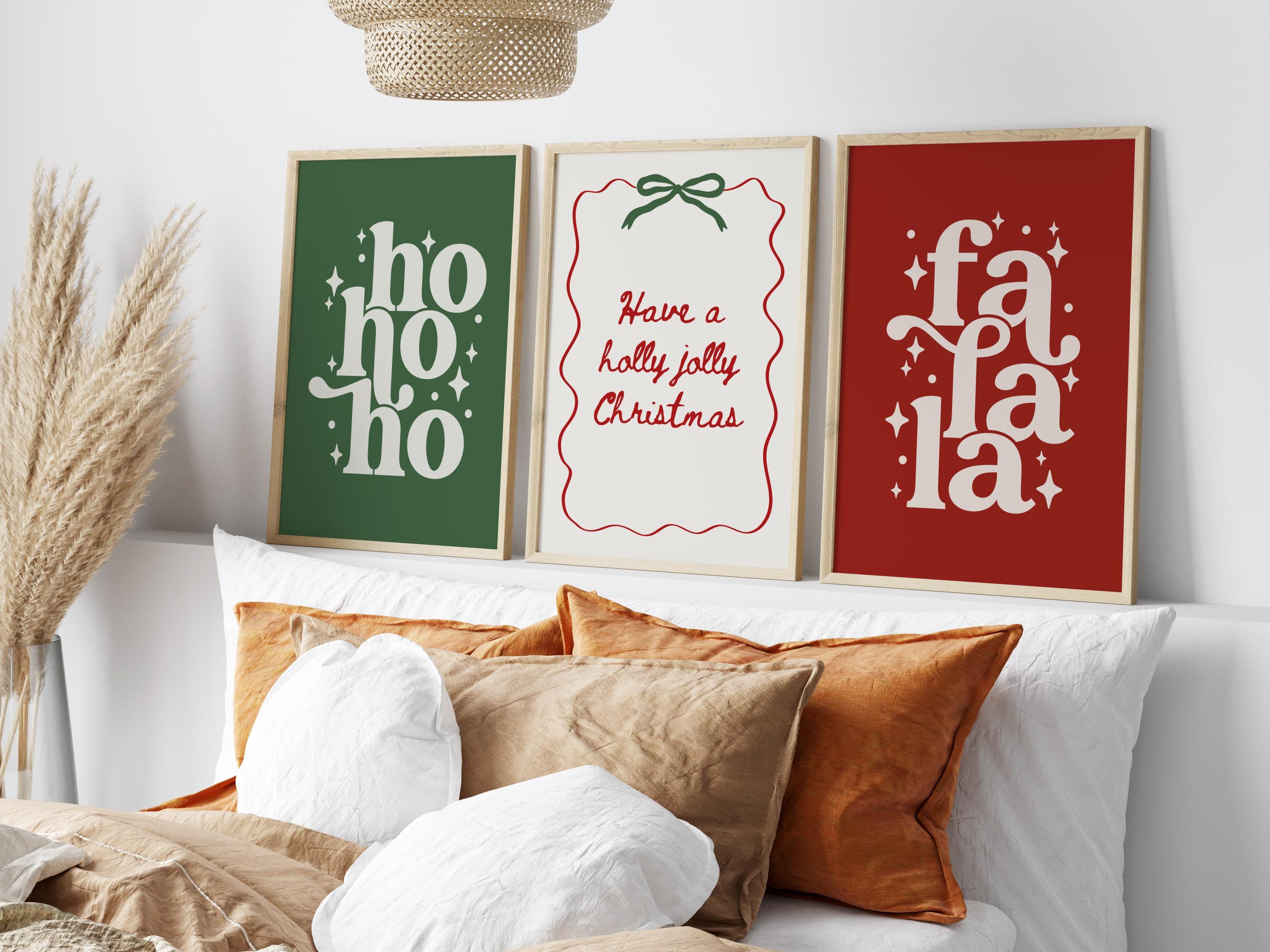 Trendy Christmas Wall Art Set of 3 Xmas Posters Red and Green Prints ...