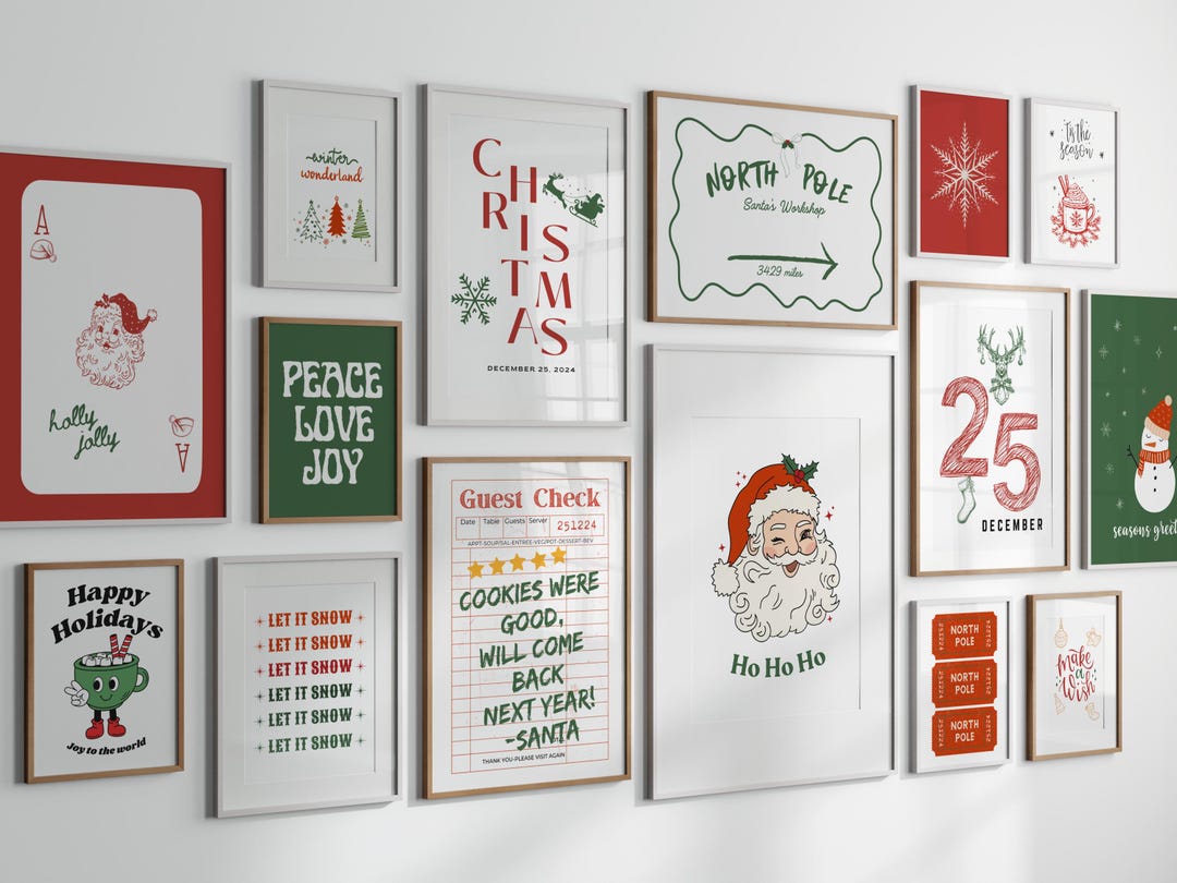 Christmas Wall Art Print Set of 15 Holiday Wall Decor Christmas Wall ...