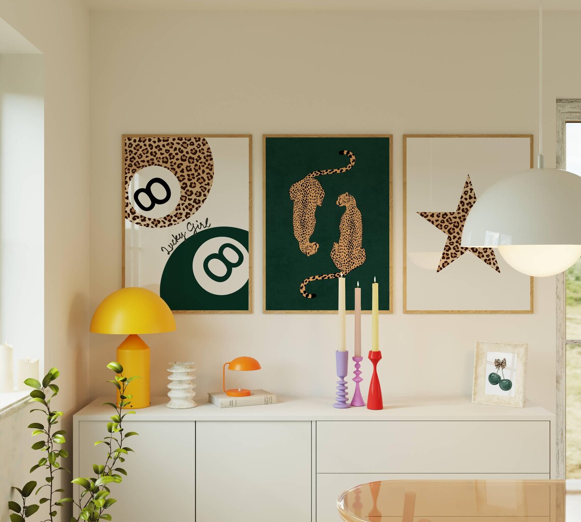 Trendy Cheetah Wall Art Green Dorm Posters Fashion Wall Art Aesthetic ...
