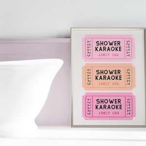 Shower Karaoke Print Bathroom Preppy Art Retro Ticket Poster Pink ...