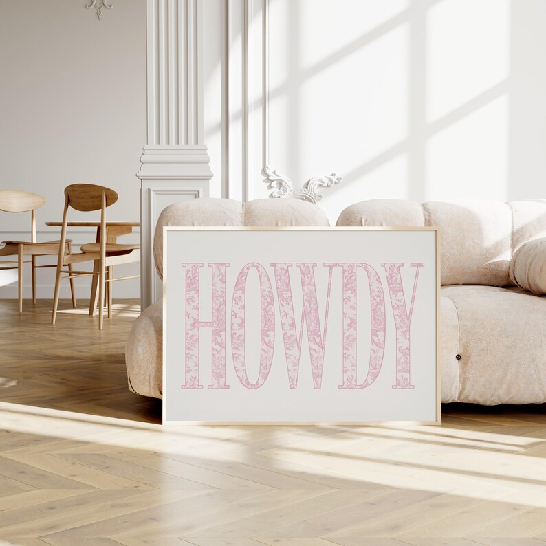 Howdy Typography Art Print Pink Horizontal Poster Grandmillennial Print ...