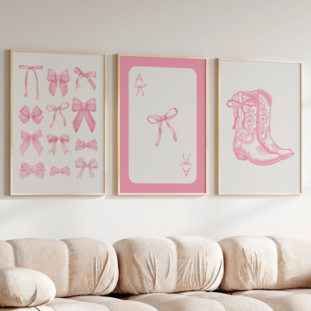 Trendy Pink Bows Wall Art Set of 3 Pink Posters Aesthetic Girly Print ...