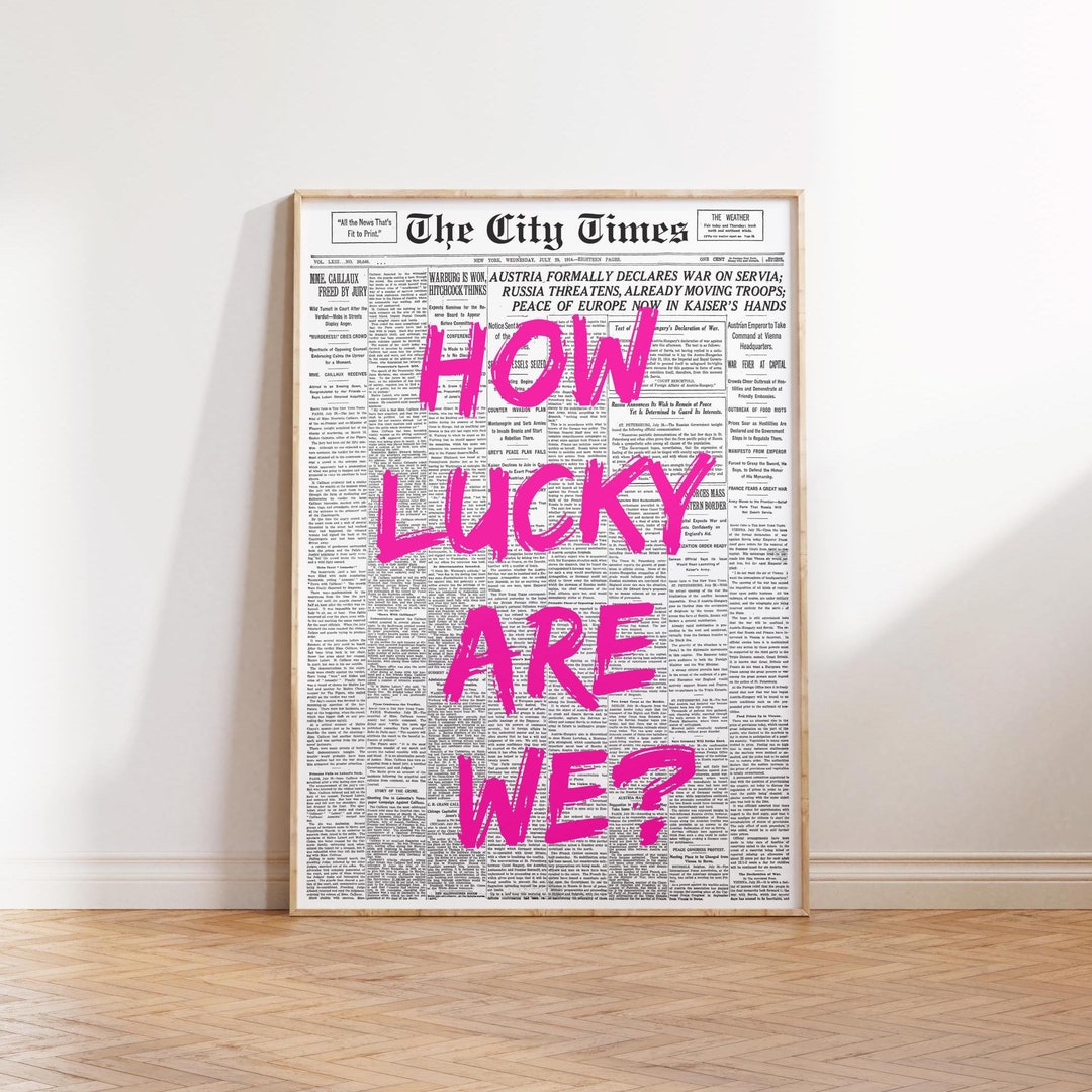 How Lucky Are We Newspaper Print Pink Wall Art Coquette Room Decor Dorm ...