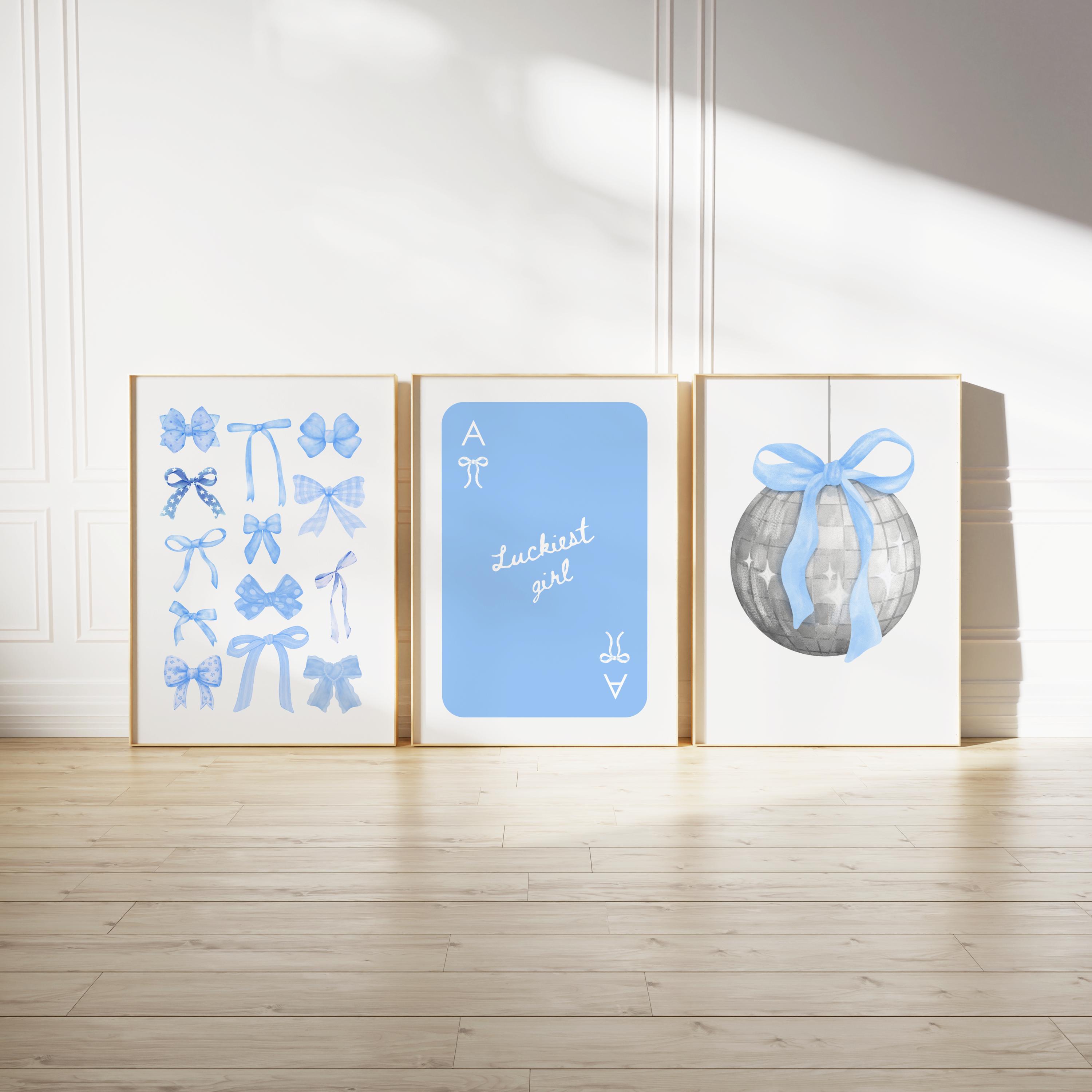 Trendy Blue Bows Wall Art Set of 3 Preppy Poster College Apartment ...