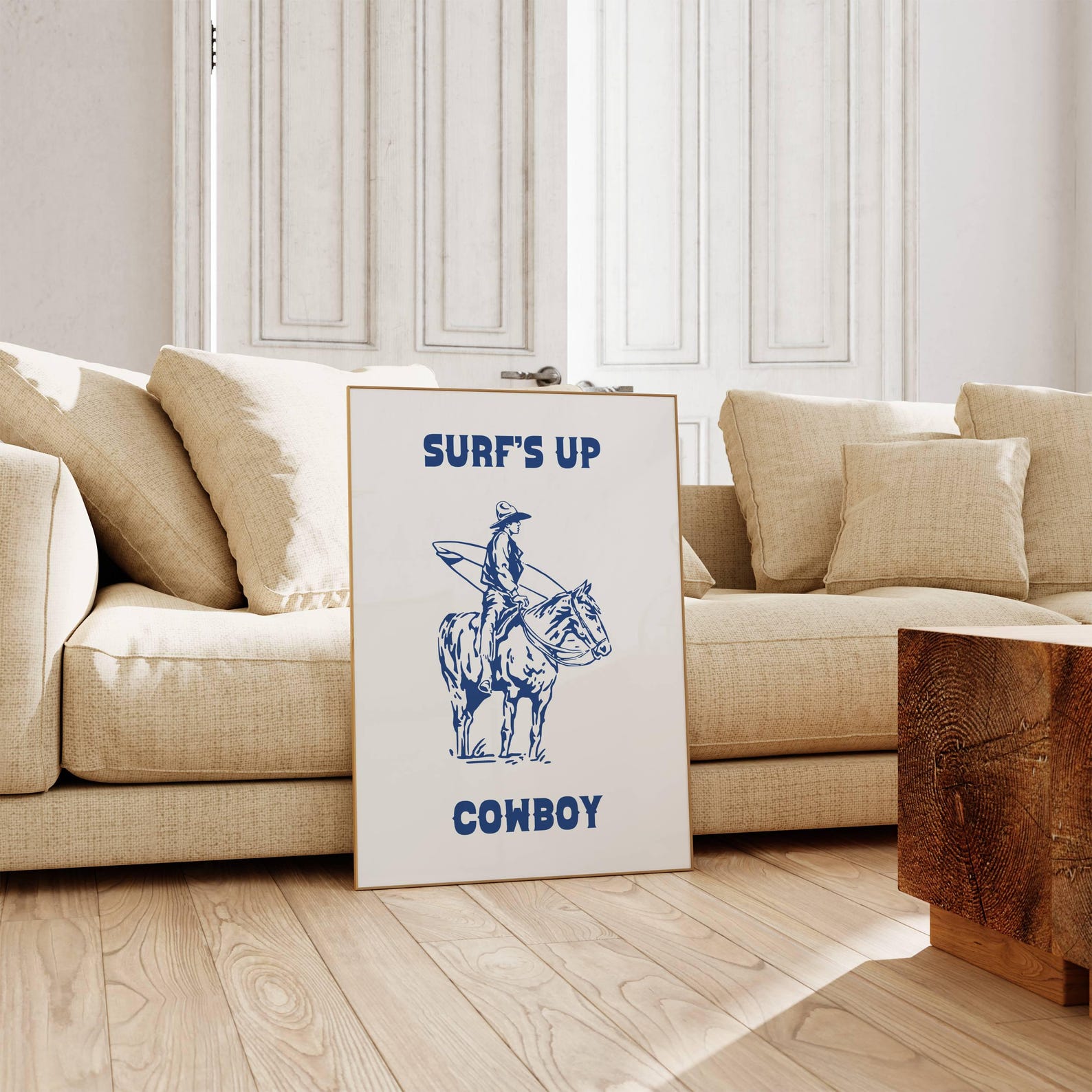 Surf up Cowboy Wall Art Trendy Coastal Print Blue Retro Poster Summer ...