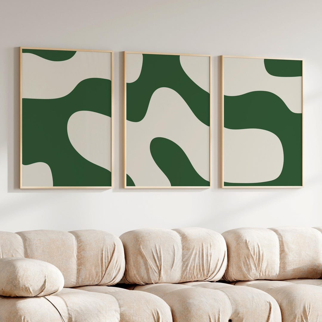 Abstract Green Poster 3 Piece Wall Art Aesthetic Apartment Decor Green ...