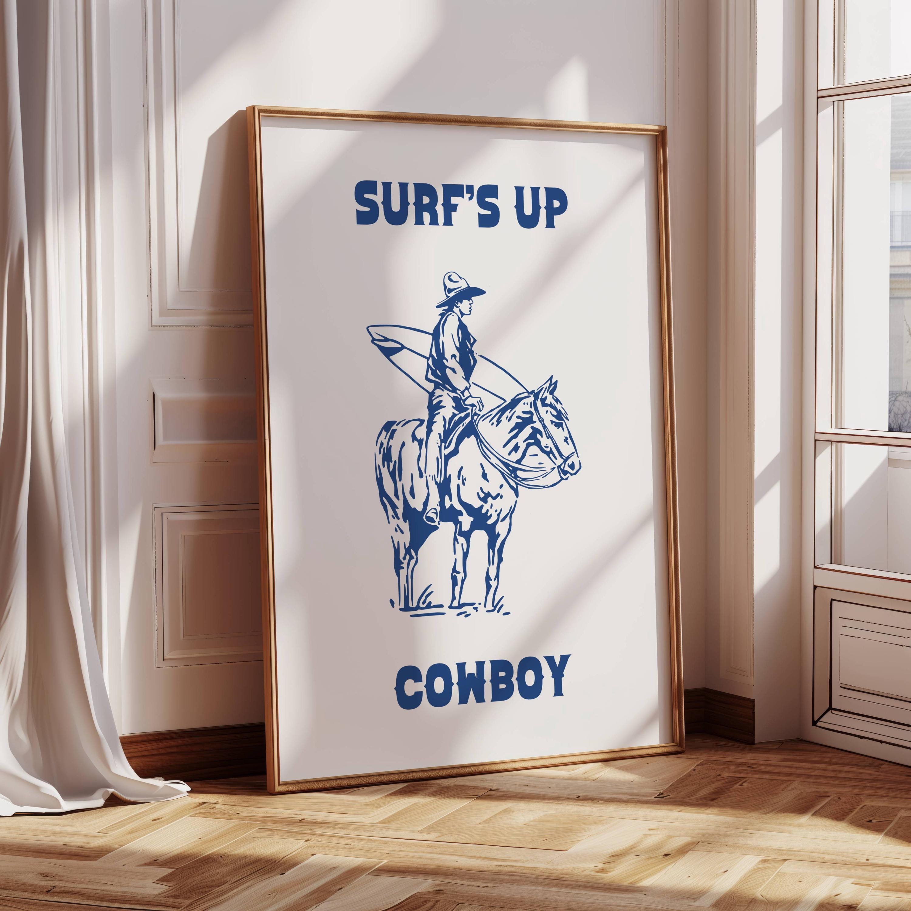 Surf up Cowboy Wall Art Trendy Coastal Print Blue Retro Poster Summer ...