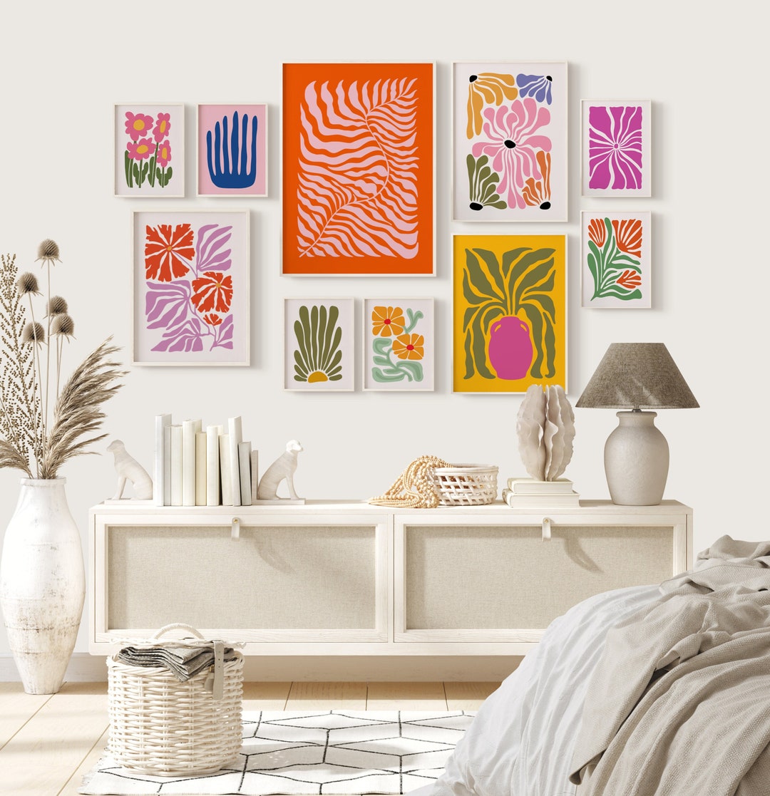 Colorful Abstract Botanical Prints, Eclectic Gallery Wall Set, Set of ...