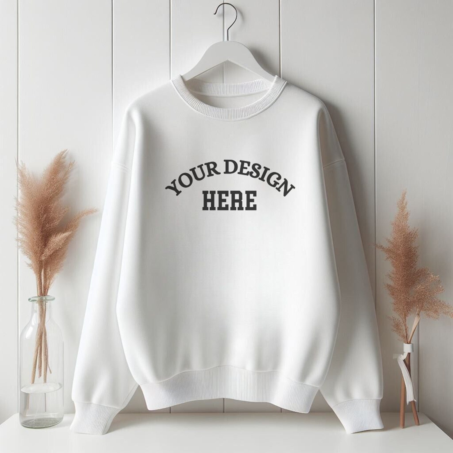 White Sweater Mockup, Gildan 18000, Mockup, Gildan, White Sweatshirt ...