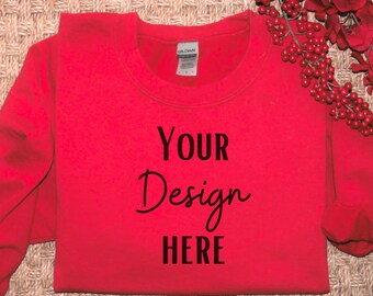 Red Sweater Mockup Gildan 18000 Mockup Gildan Red Christmas Sweatshirt ...