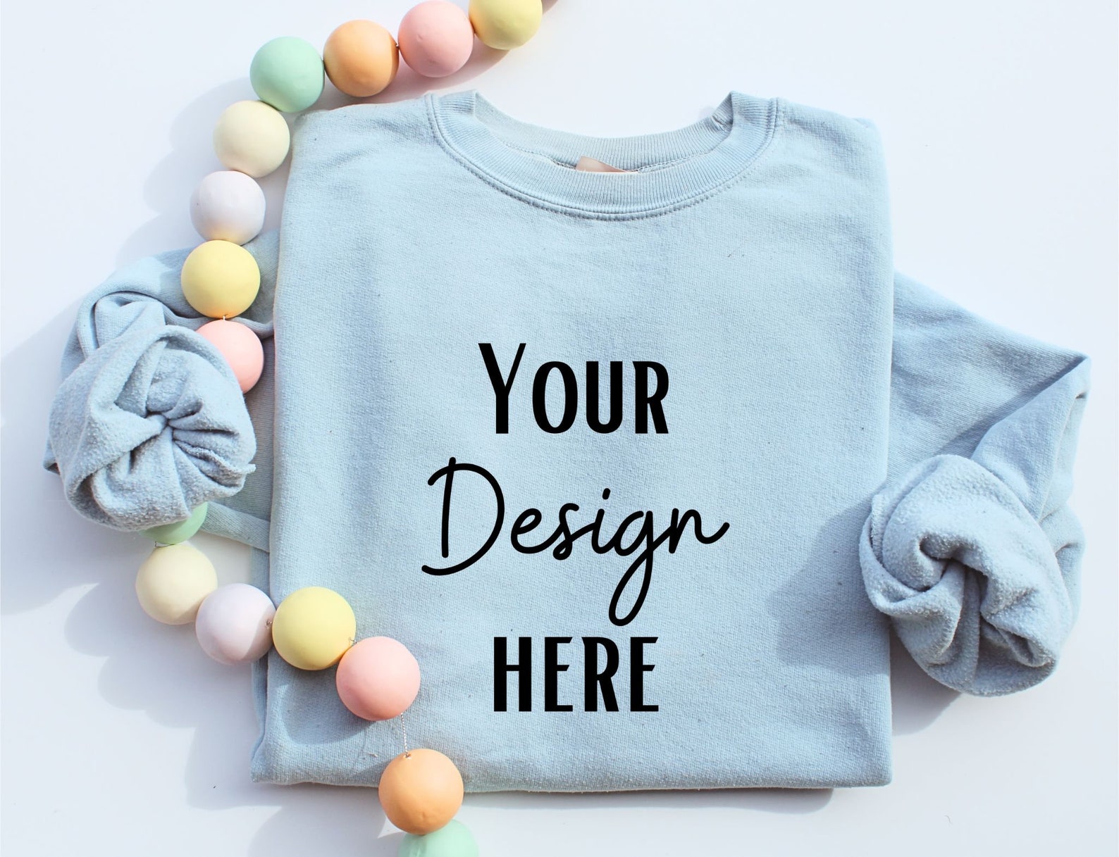 Gildan 18000 Light Blue Mock Up, Easter Sweater Mockup, Spring Crewneck ...