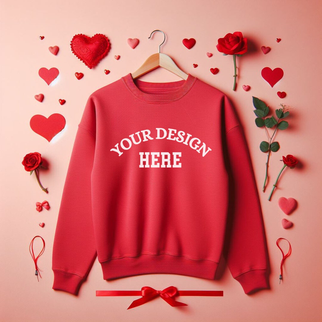Model Mockup Red Sweatshirt, Winter Sweater Mockup, Valentine's Day ...
