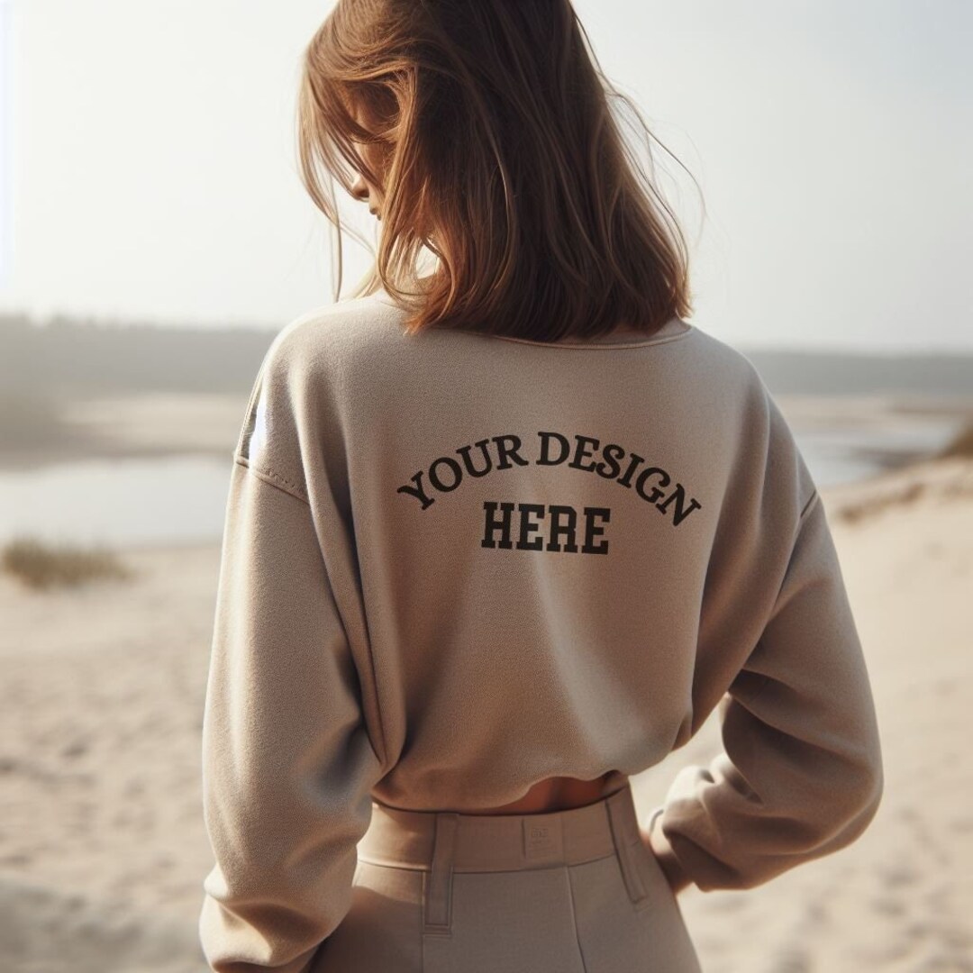 Gildan 18000 Sand Sweatshirt Back Mockup, Back of G180 Sand Crewneck ...