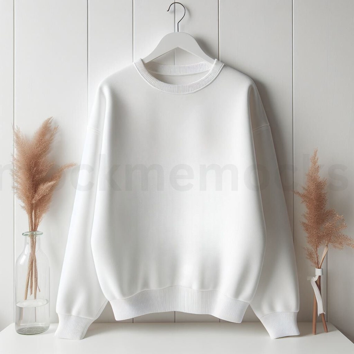 White Sweater Mockup, Gildan 18000, Mockup, Gildan, White Sweatshirt ...