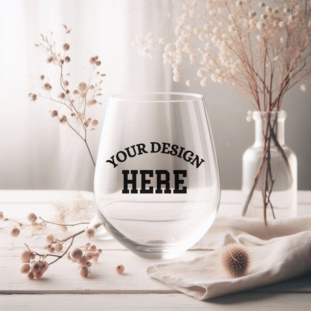 Wine Glass Mockup, Stemless Wine Glass Mock Up, Glass Mockup, Clear ...