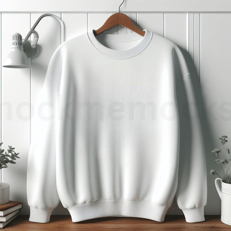 Gildan 18000 White Sweatshirt Mockup, G180 White Crewneck Mockup, Model ...